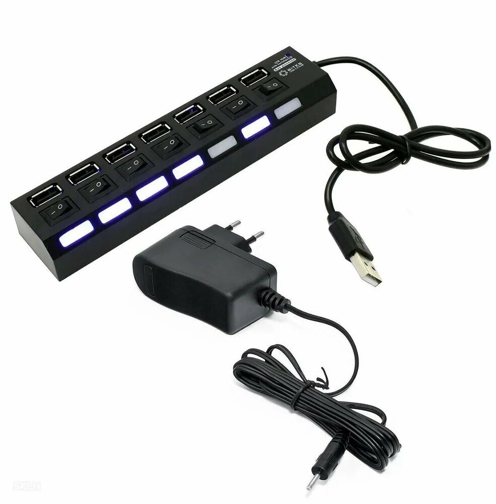 Концентратор 5bites HB27-203PBK 7 портов USB2.0, блок питания 5В-2А, 1м, черный