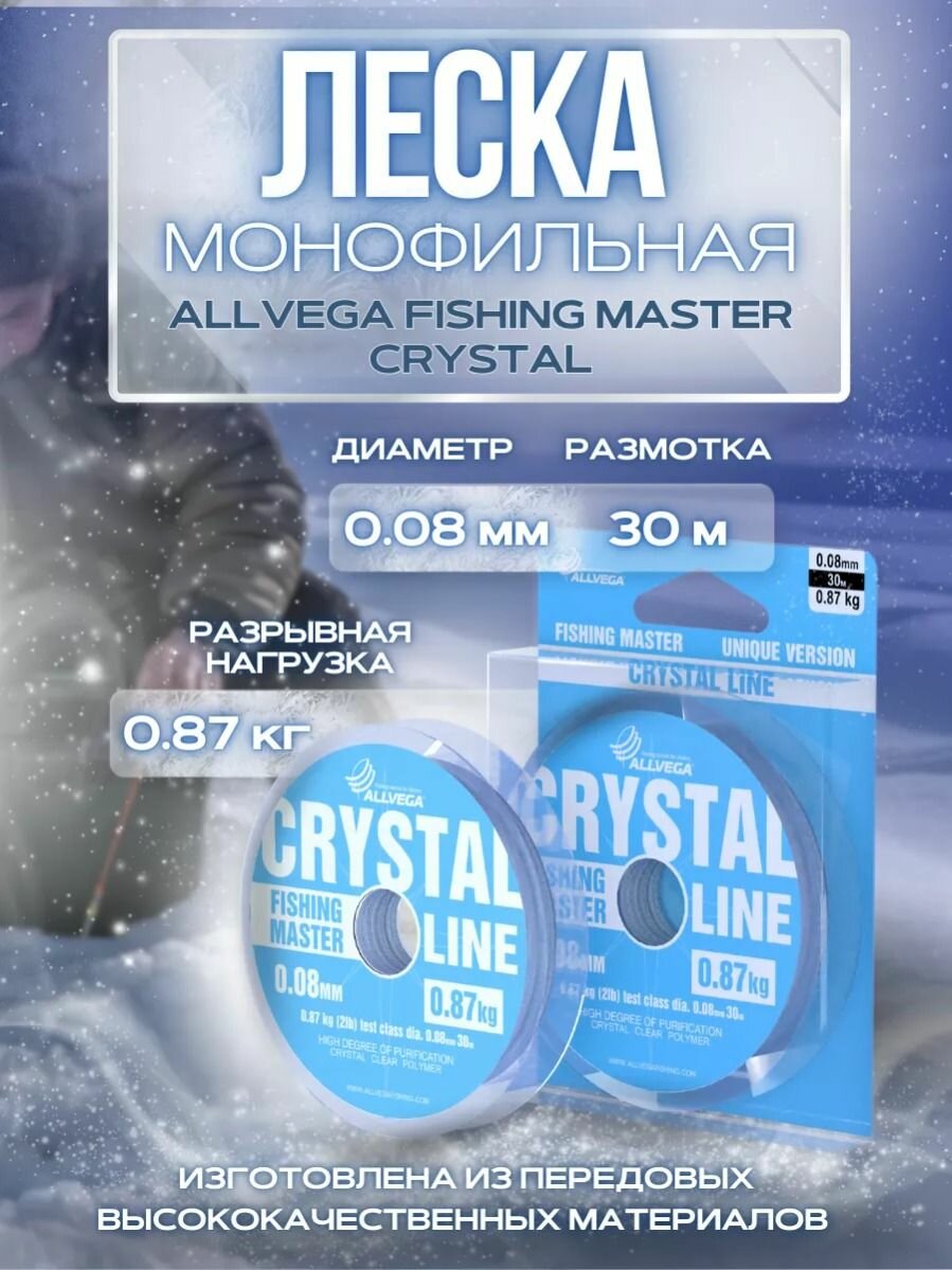 Леска для зимней рыбалки Кристалл 0.08мм 30м 0.87кг прозрачная