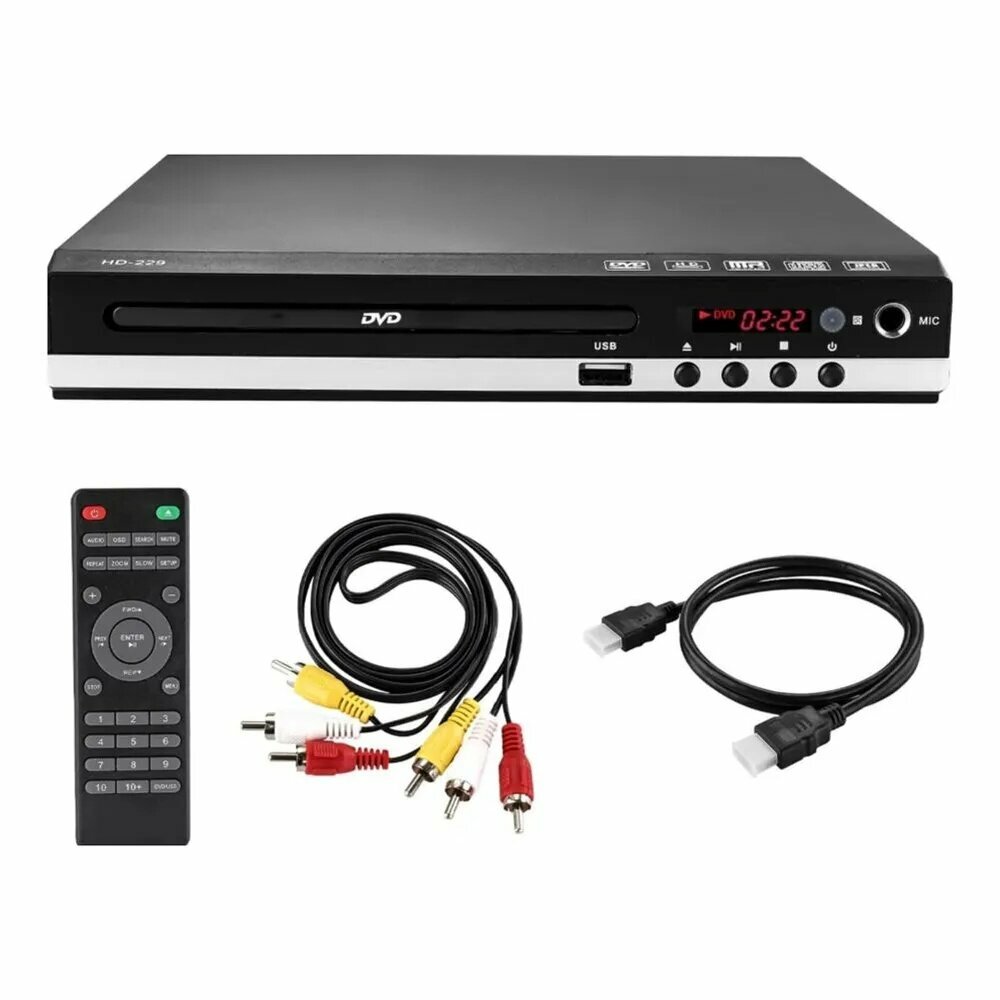Проигрыватель DVD-229, VCD, CD, медиа-устройство с пультом ДУ USB, HD 1080P, домашний DVD-бокс, мультимедийный, с вилкой ЕС