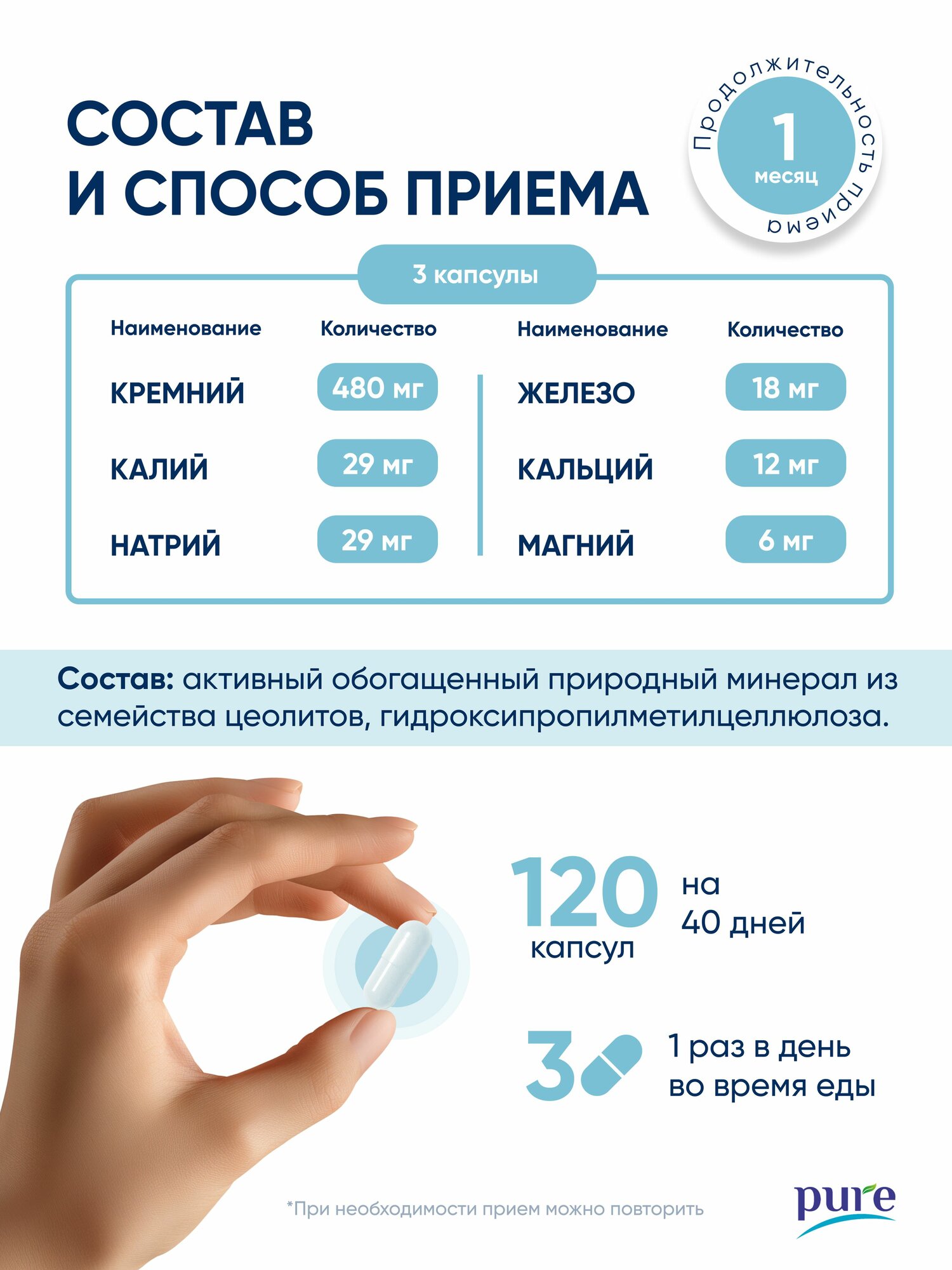 Природный пищевой цеолит, детокс для очищения и похудения, в капсулах — фото 1