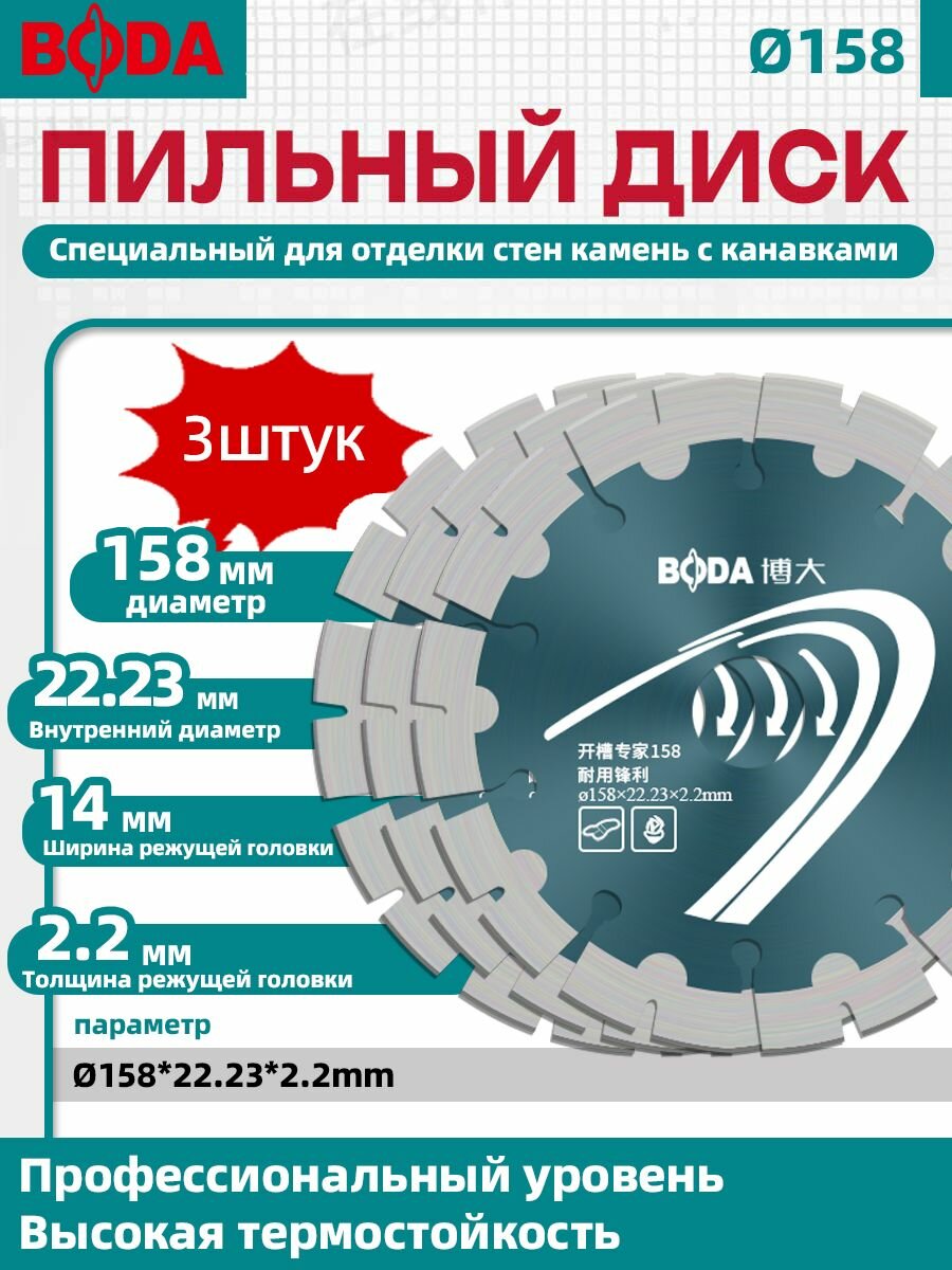 Пильный диск, BODA, 158 мм, используется для резки стальных прутьев и бетона Производитель-поставщик Упаковка на 3 штуку