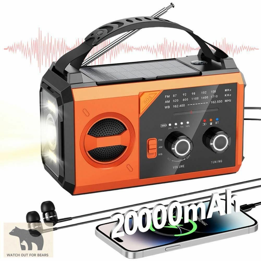Milochic Магнитола AM FM NOAA Solar аварийное радио портативное погодное радио с рукояткой, оранжевый