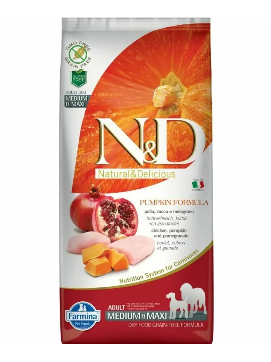 Сухой корм Farmina N&D PUMPKIN (Фармина) для собак средних и крупных пород курица с гранатом и тыквой 12 кг