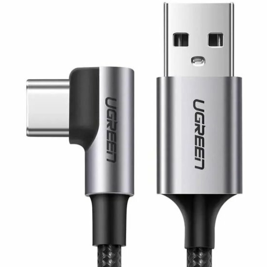 Кабель Ugreen US284 USB-A - USB-C,3A, угловой, 2м, темно-серый(50942)