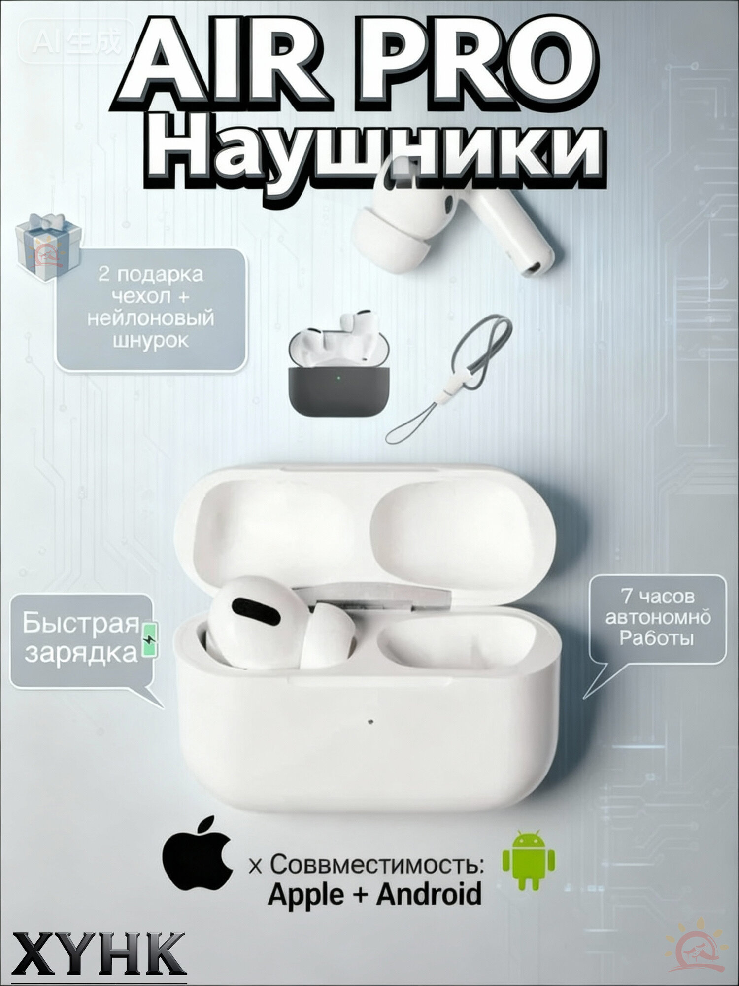 Наушники беспроводные с микрофоном, Bluetooth, Lightning, белый для iPhone для iPad