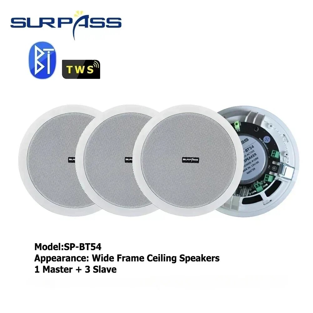 Surpass Потолочные динамики Bluetooth 5.25 дюйма 1 BT and 3 passive