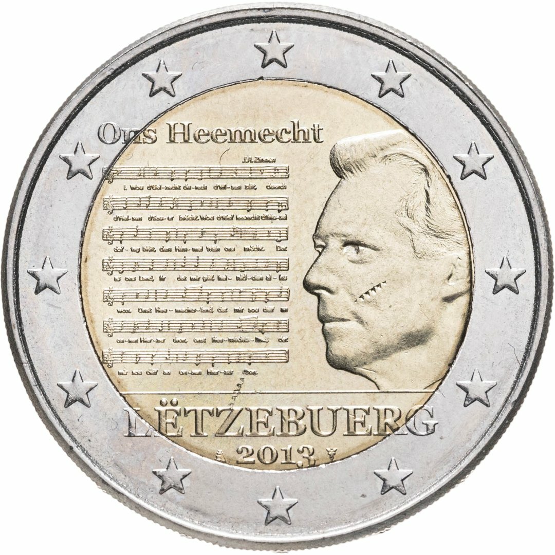 Люксембург 2 euro евро 2013 "Национальный Гимн", Биметалл, в сохранности UNC