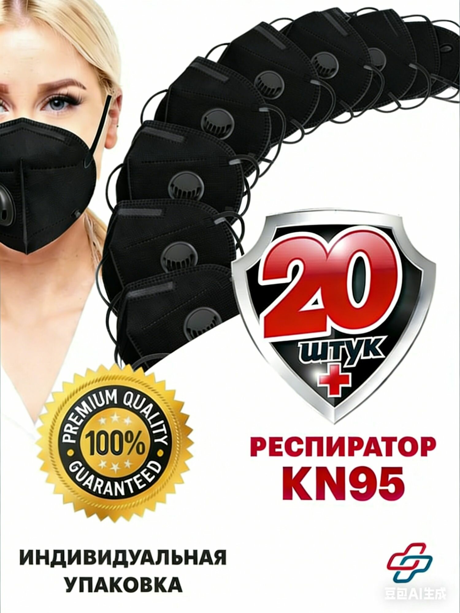 Респиратор FFP2 с клапаном дыхания многоразовый 100 шт