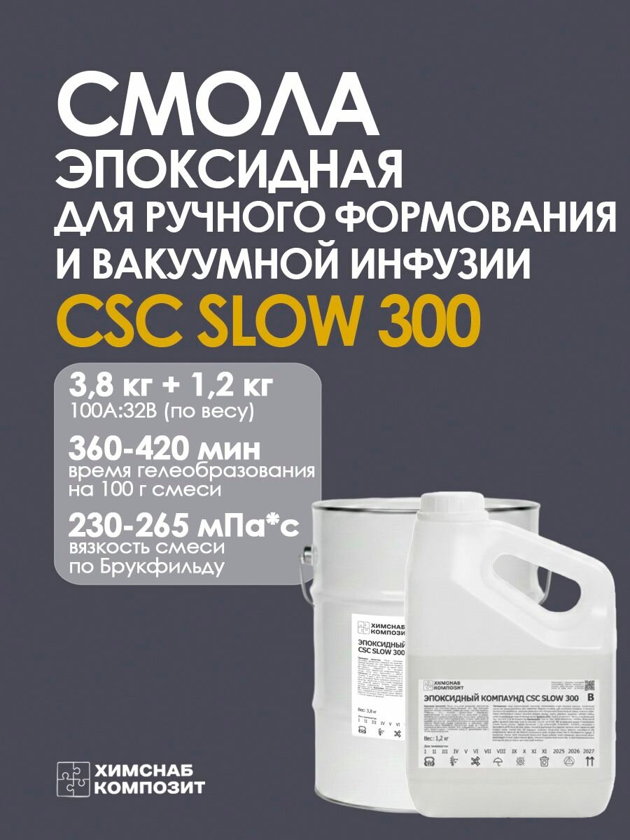 Эпоксидная смола для карбона и стеклоткани CSC SLOW 300 5 кг для вакуумной инфузии и ручного формования