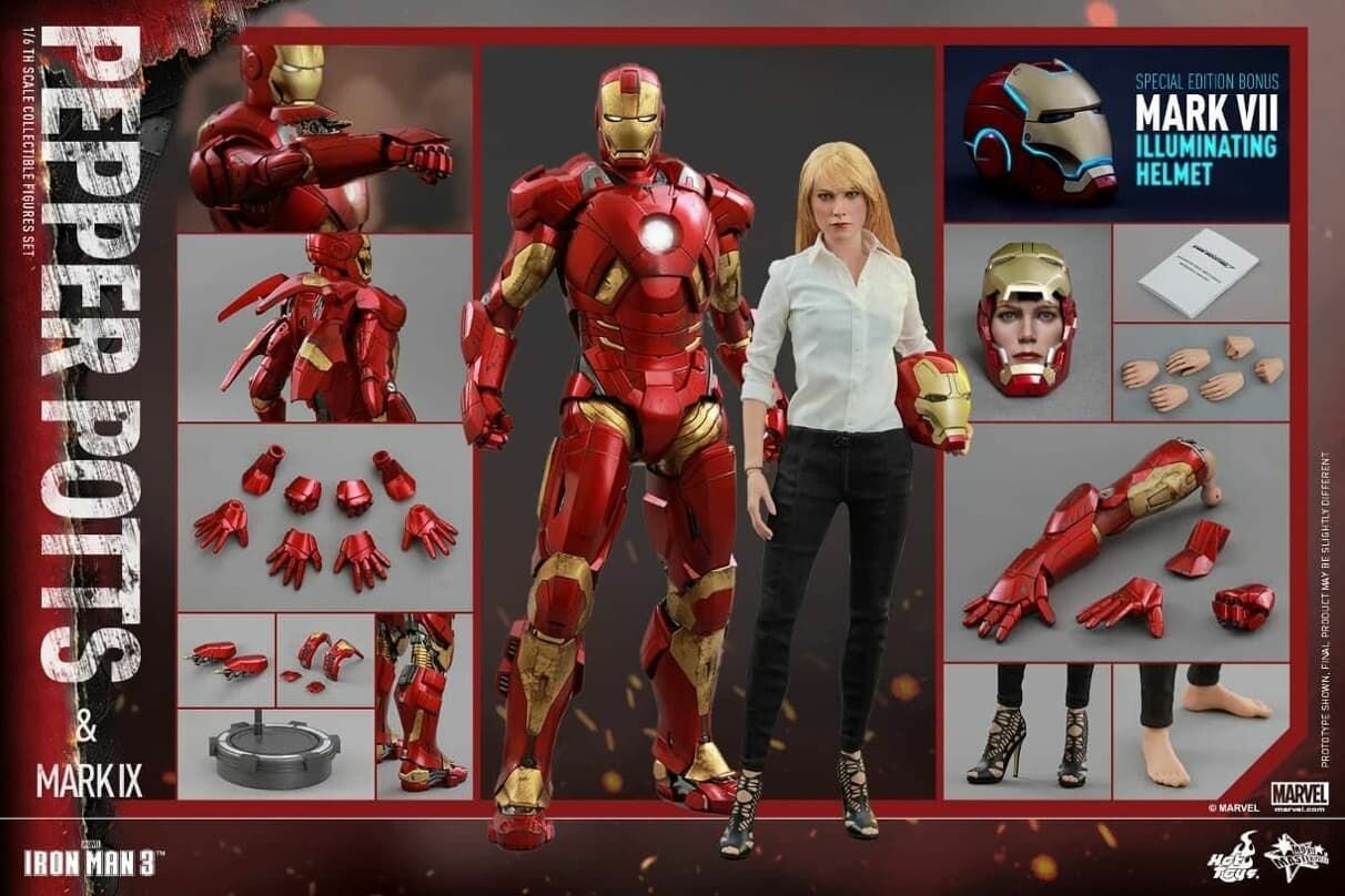 Коллекционная фигурка Hot Toys MMS311 Iron Man 3 Pepper Pots & Mark IX