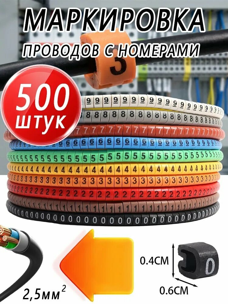 Маркеры для проводов с номерами, 2.5mm , 500 шт