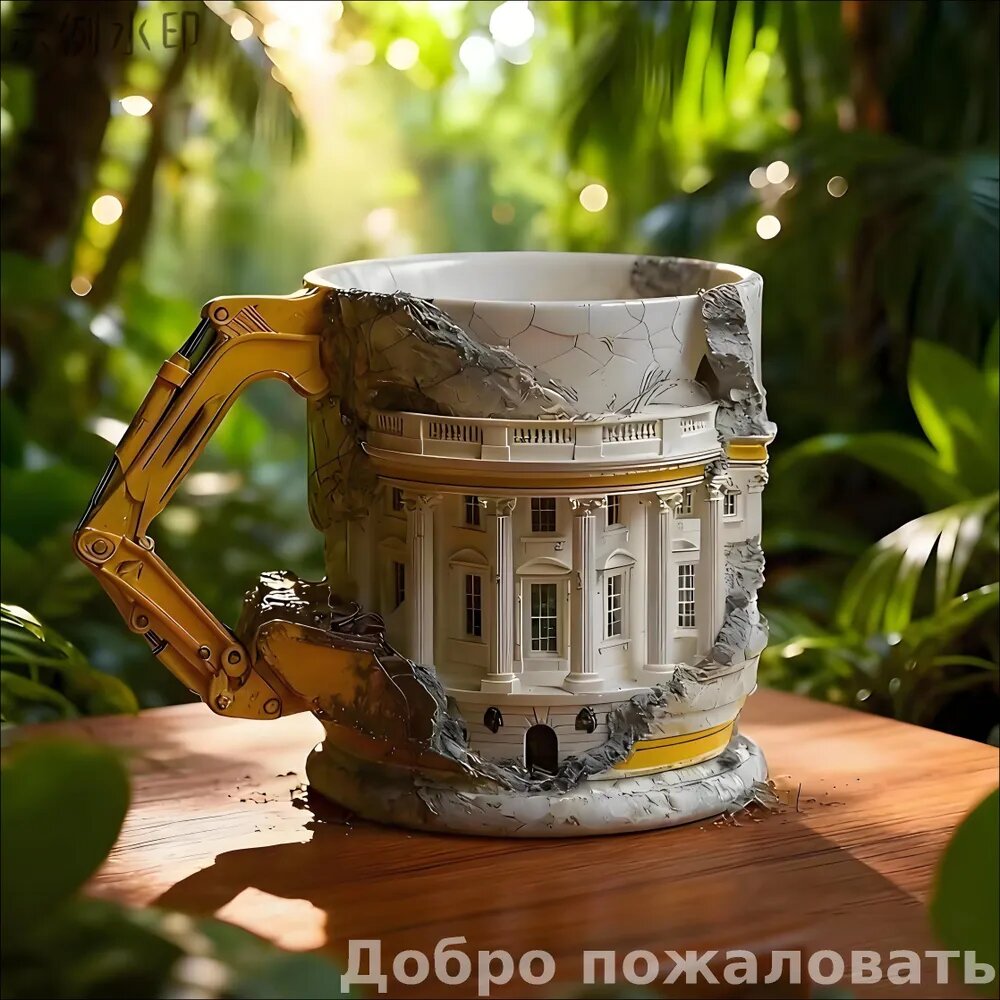 Кружка в виде экскаватора 400 мл 1 шт слоновая кость горчичный для кофе из смолы