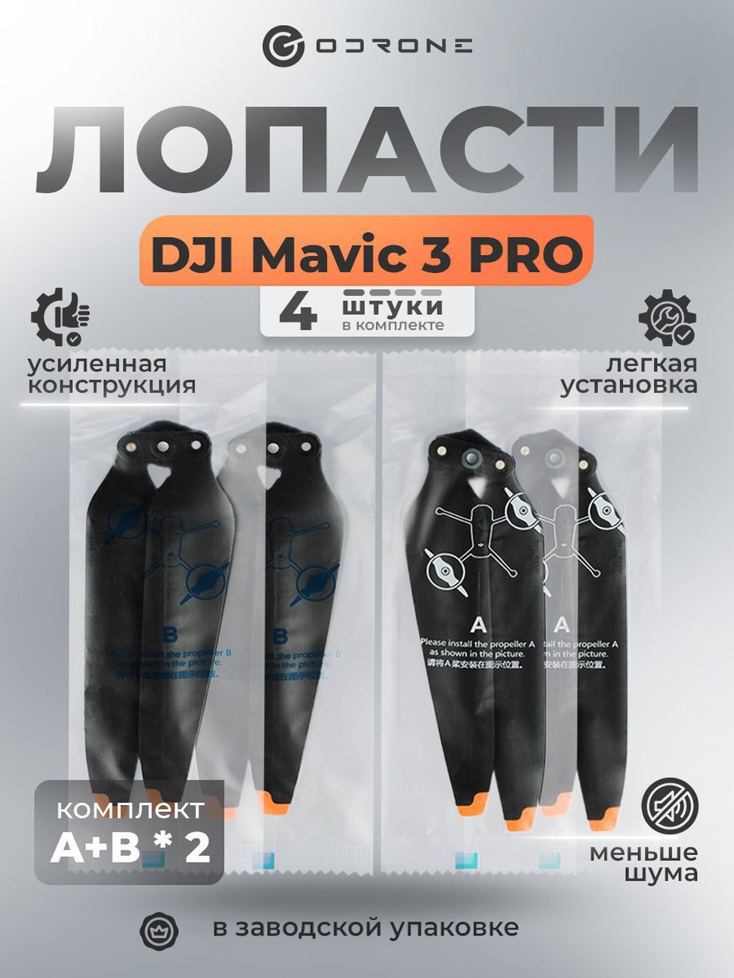 Комплект оригинальных лопастей DJI Mavic 3 PRO (пропеллеры Мавик 3 про)