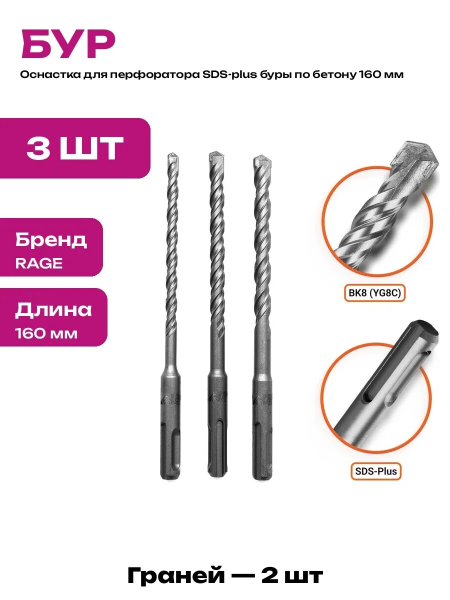 Набор буров по бетону SDS-plus 6 8 10 мм рабочая длина 160