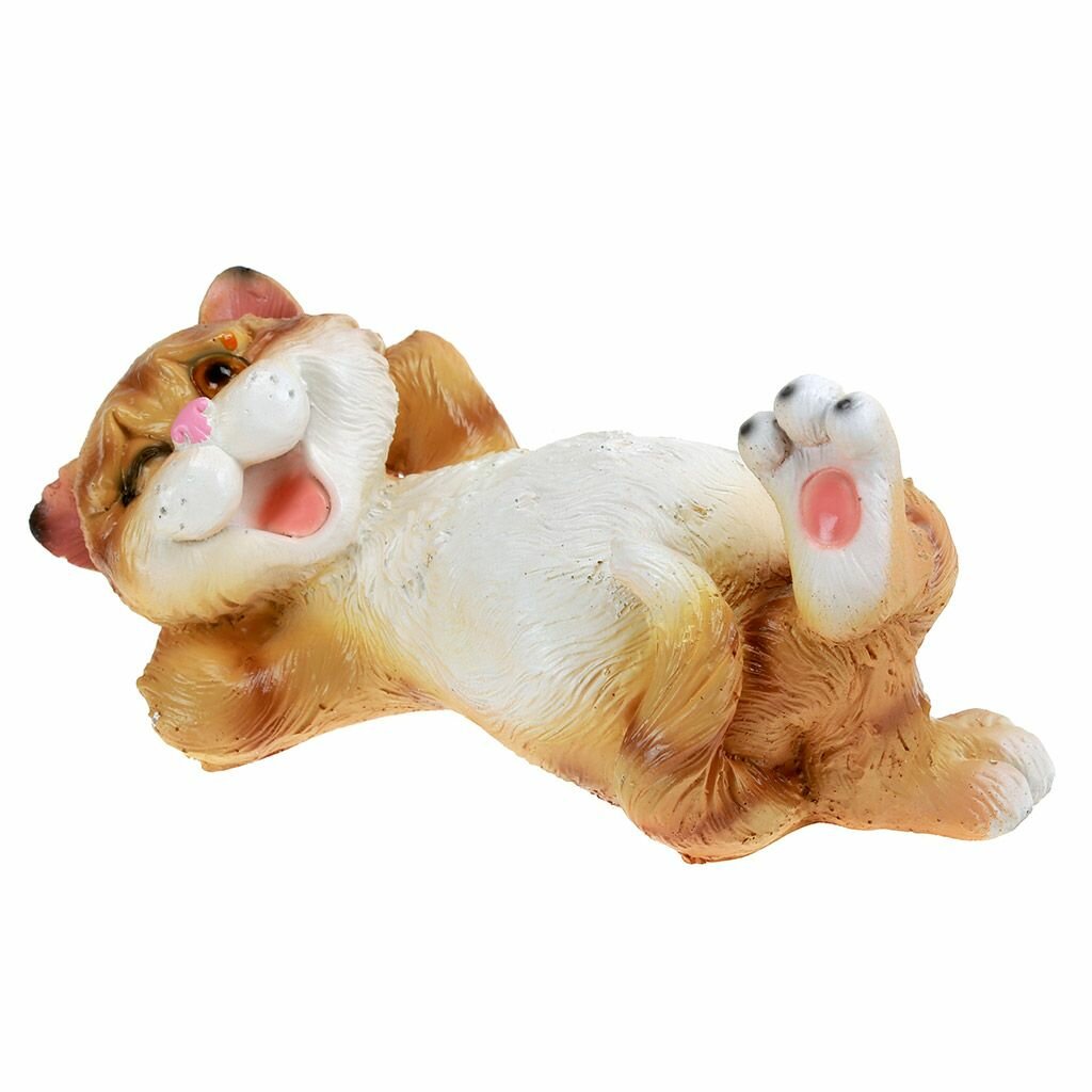 Скульптура-фигура для сада Домашняя Мода из полистоуна "Котик улыбается лапы кверху" 25х10х9 см (F351)