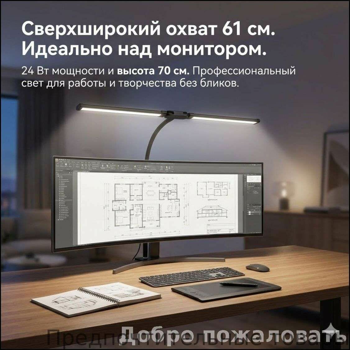 Светильник настольный 24W Настольная светодиодная лампа с регулируемой яркостью для защиты глаз для двух мониторов