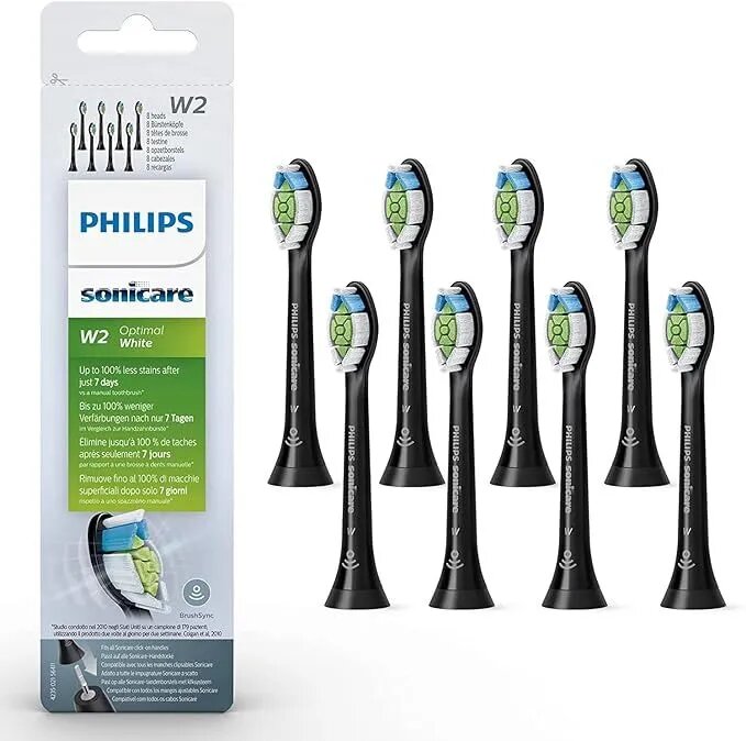 Насадки для зубных щеток PhilipsСменные насадки для электрической зубной щетки Philips sonicare Whitening series W2, темный, в упаковке 8 штуки.