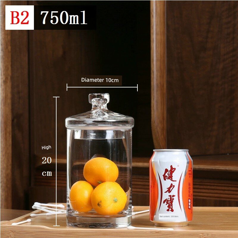 Прозрачная стеклянная банка B2, 10 см x 20 см, одна штука для хранения ватных палочек на кухне