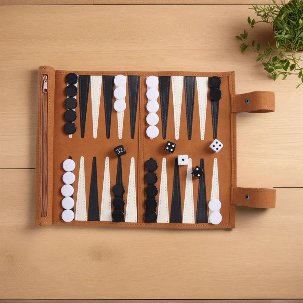 Свернутый замшевый настольный игровой набор нардов для взрослых и детей