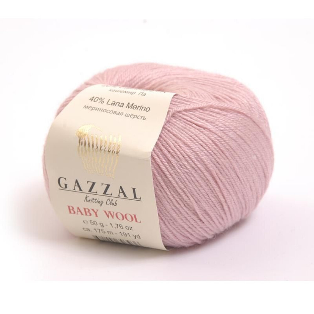Пряжа для вязания Gazzal Baby wool 845 пудра 50 гр/175 м 40% мериносовая шерсть, 20% кашемир ПА, 40% акрил
