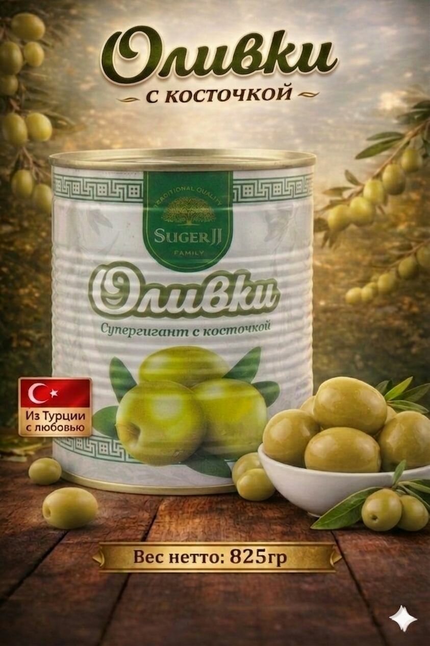 Оливки крупные с косточкой 825 гр