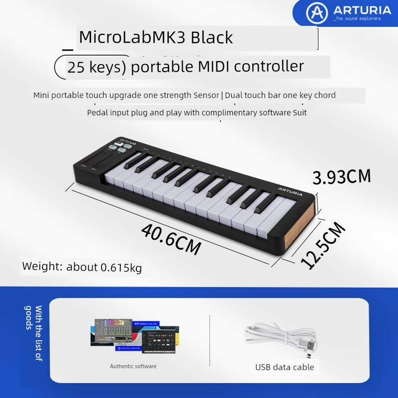 Arturia Minilab3 25-Клавишная USB-C MIDI Клавиатура для Электронной Музыки, Черный