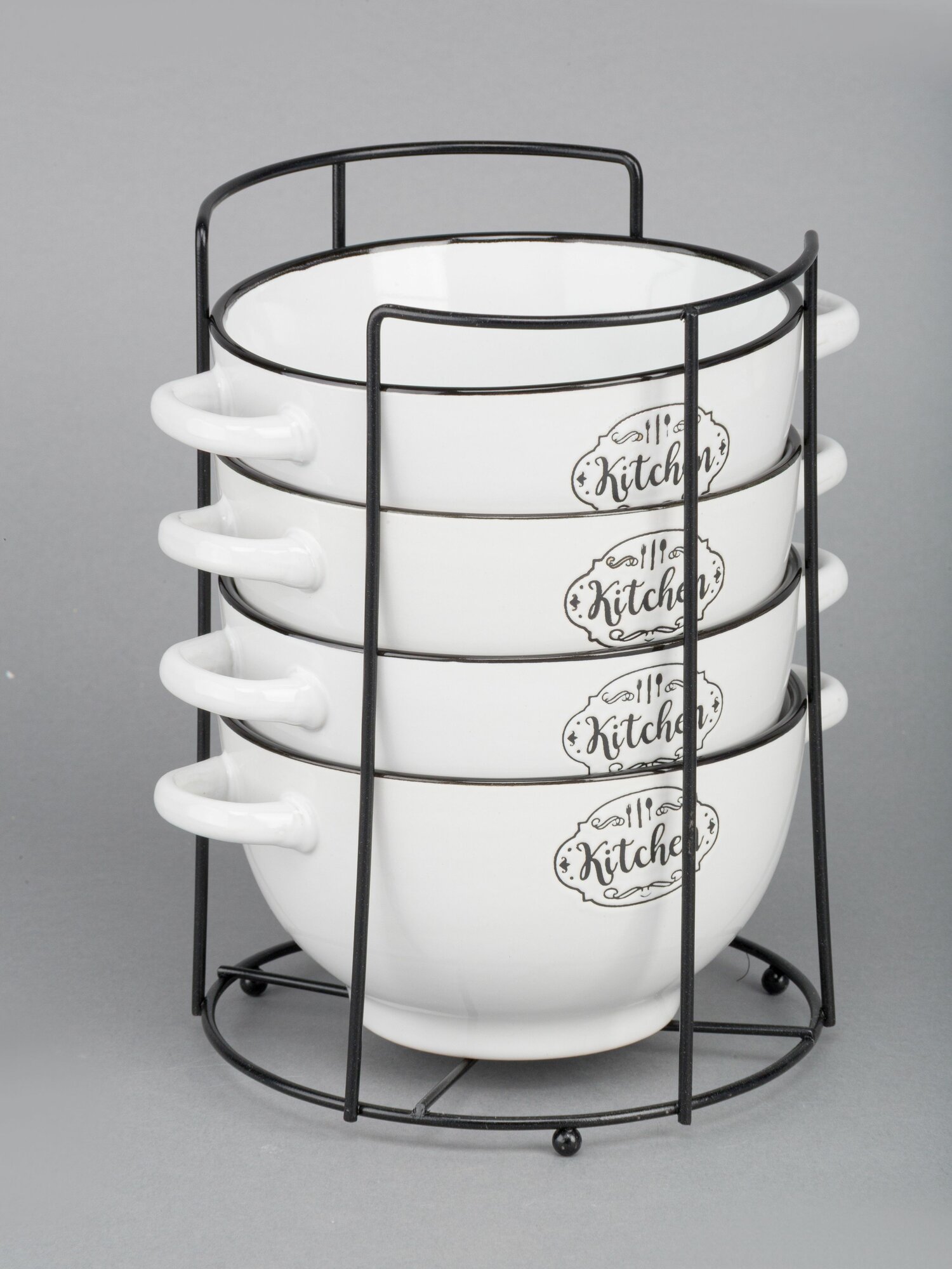 Набор бульонниц на подставке керамических 4 шт Кухня набор супниц