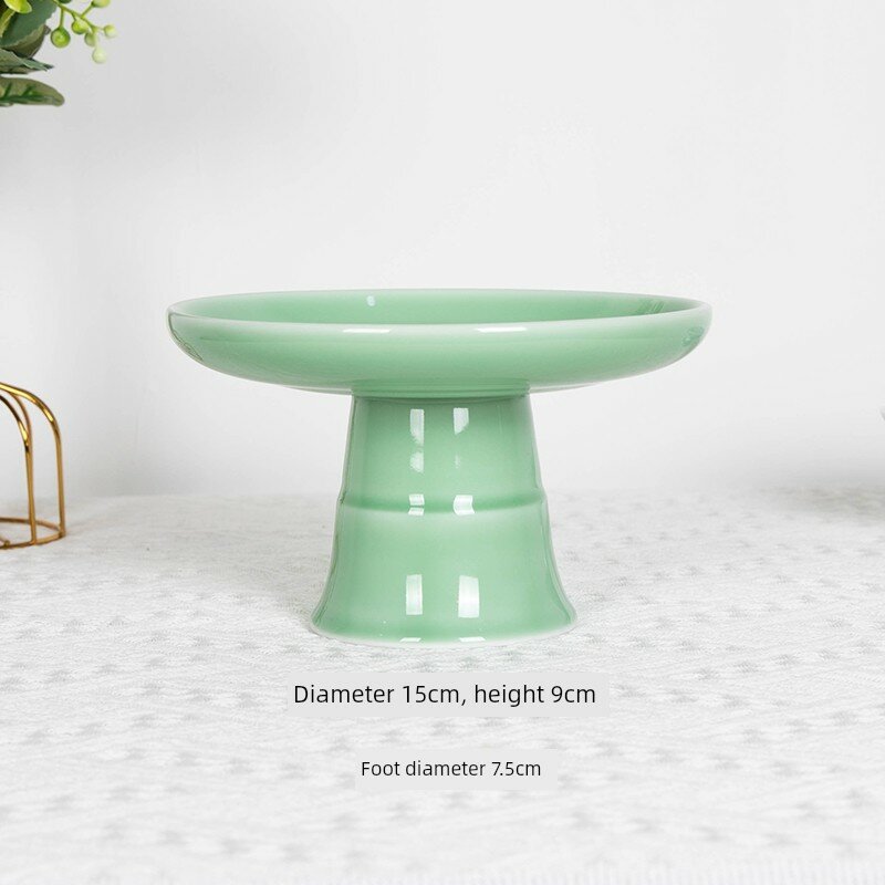 Маленький керамический поднос с бамбуковым узором и сливовым оттенком для фруктов и пирожных, высоконожечная