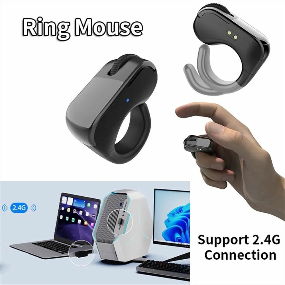 F0Bluetooth Кольцо-Мышь, Беспроводное Кольцо С Сенсорной Панелью, Пульт Прокрутки Для Ноутбука/Камеры/Селфи Черное
