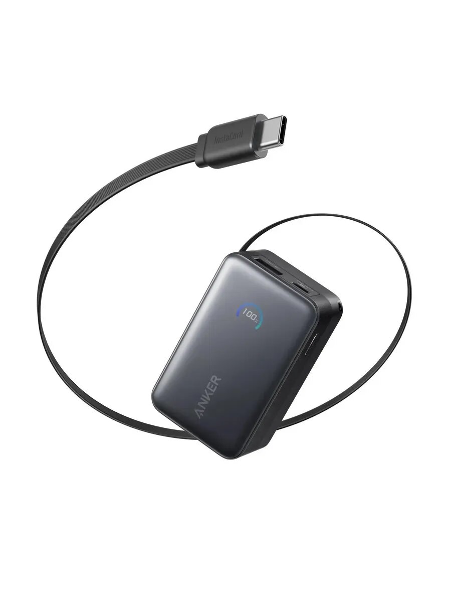 Портативный аккумулятор Anker Nano, 10000 mAh, с кабелем, черный