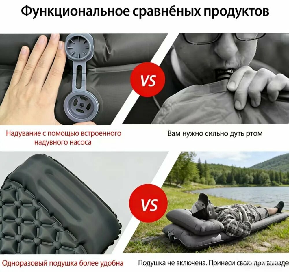Надувной матрас размером 190×60 см – удобное спальное место для гостей, дачи и походов — фото 1