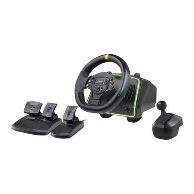 Руль DEFENDER Dominion черн, PC/PS/Xbox/Switch, педали, Регулируемый, до 1080°, Наличие настраиваемой RGB-подсветки.