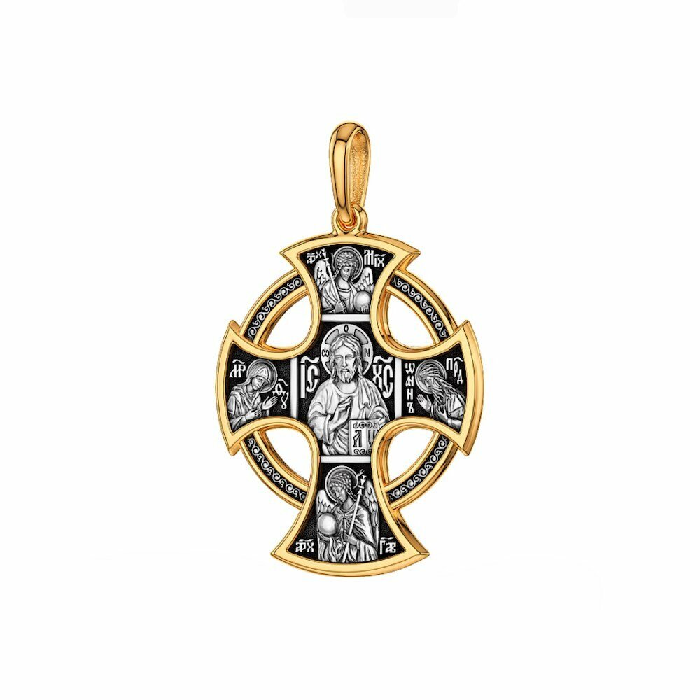 Крестик, серебро, 925 проба, чернение, золочение