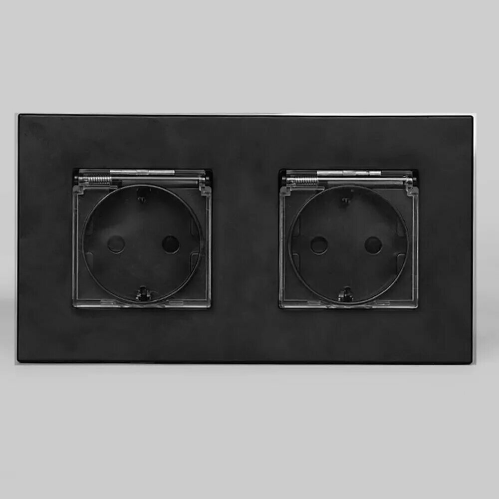 Розетки черная для ванной и кухни с заземлением, двойная розетка с защитными шторками,250B 16A