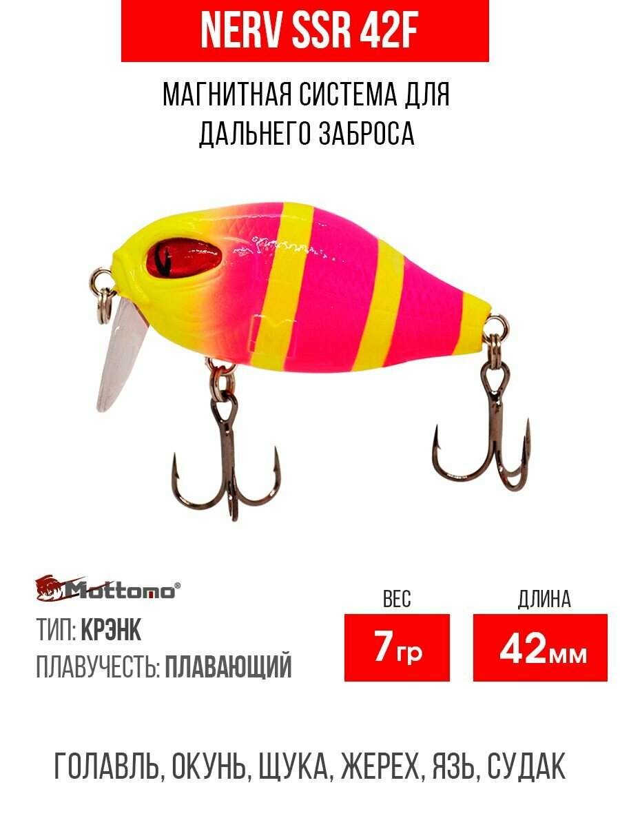 Воблер для рыбалки Mottomo Nerv SSR 42F 7g крэнк плавающий для спиннинга. Приманка на щуку форель окуня жереха голавля
