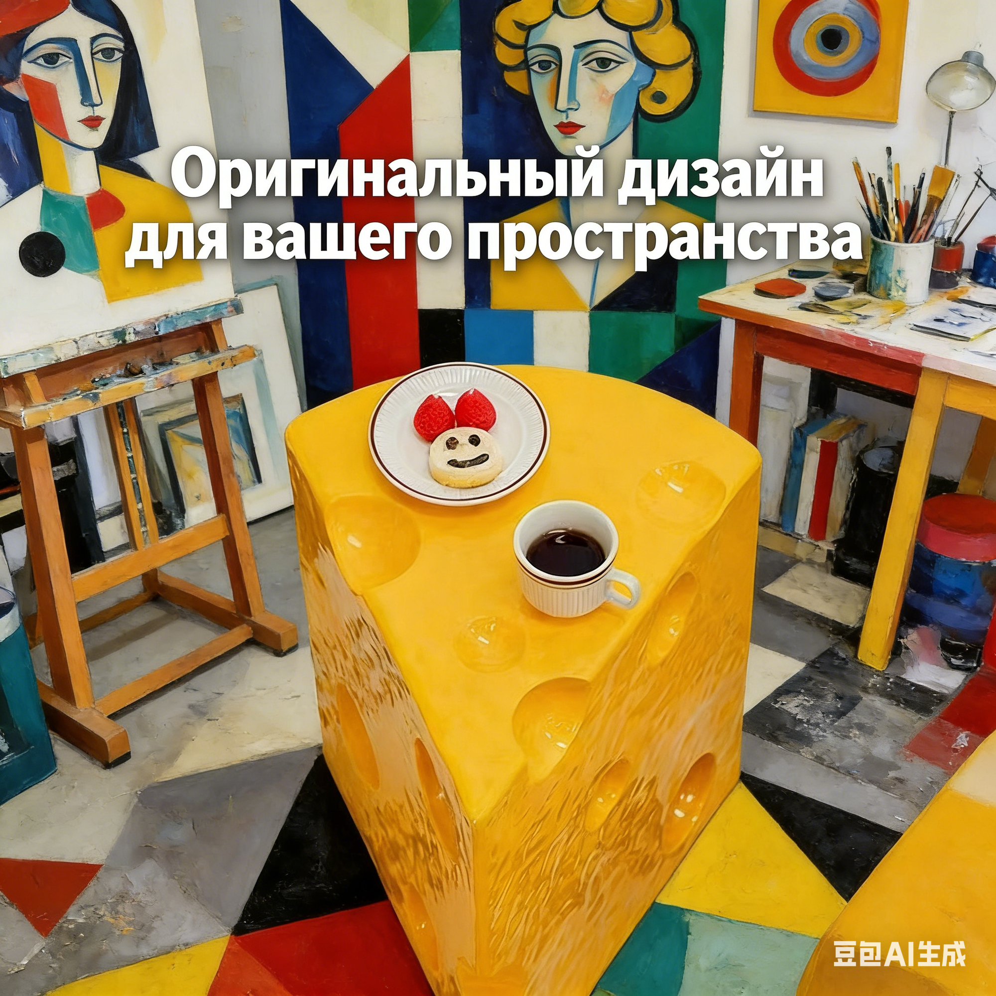 Журнальный столик в форме сыра, материал - смола, высота 40 см