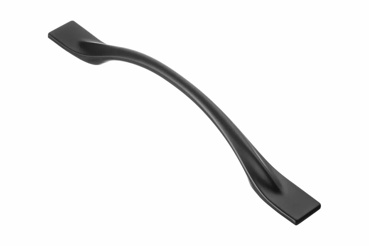 Ручка GTV FLOW черный матовый изогнутая скоба 128 мм, длина 200 мм, ширина 20 мм, материал цинк‑алюминий, монтаж накладной