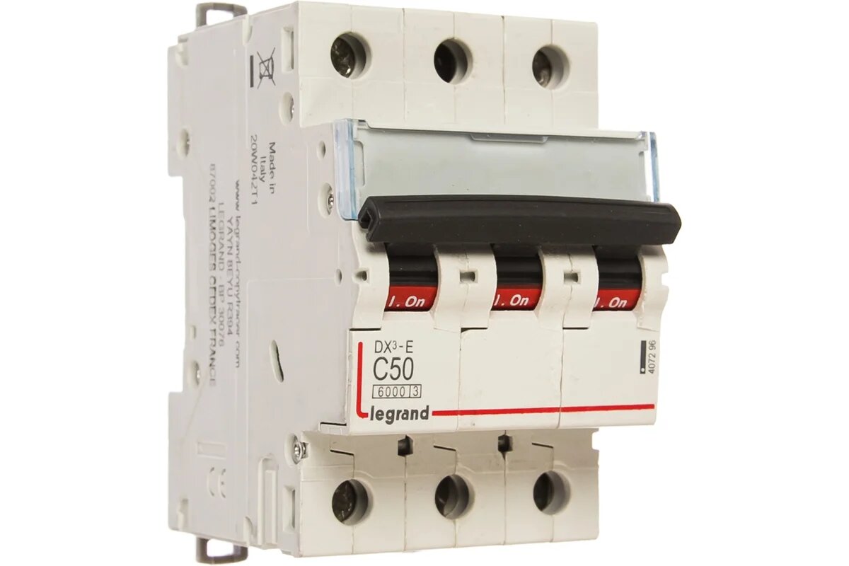 Автоматический выключатель Legrand DX³‑E 6000 6 кА тип C 3П 230/400 В~ 50 А серый модульный на DIN‑рейку
