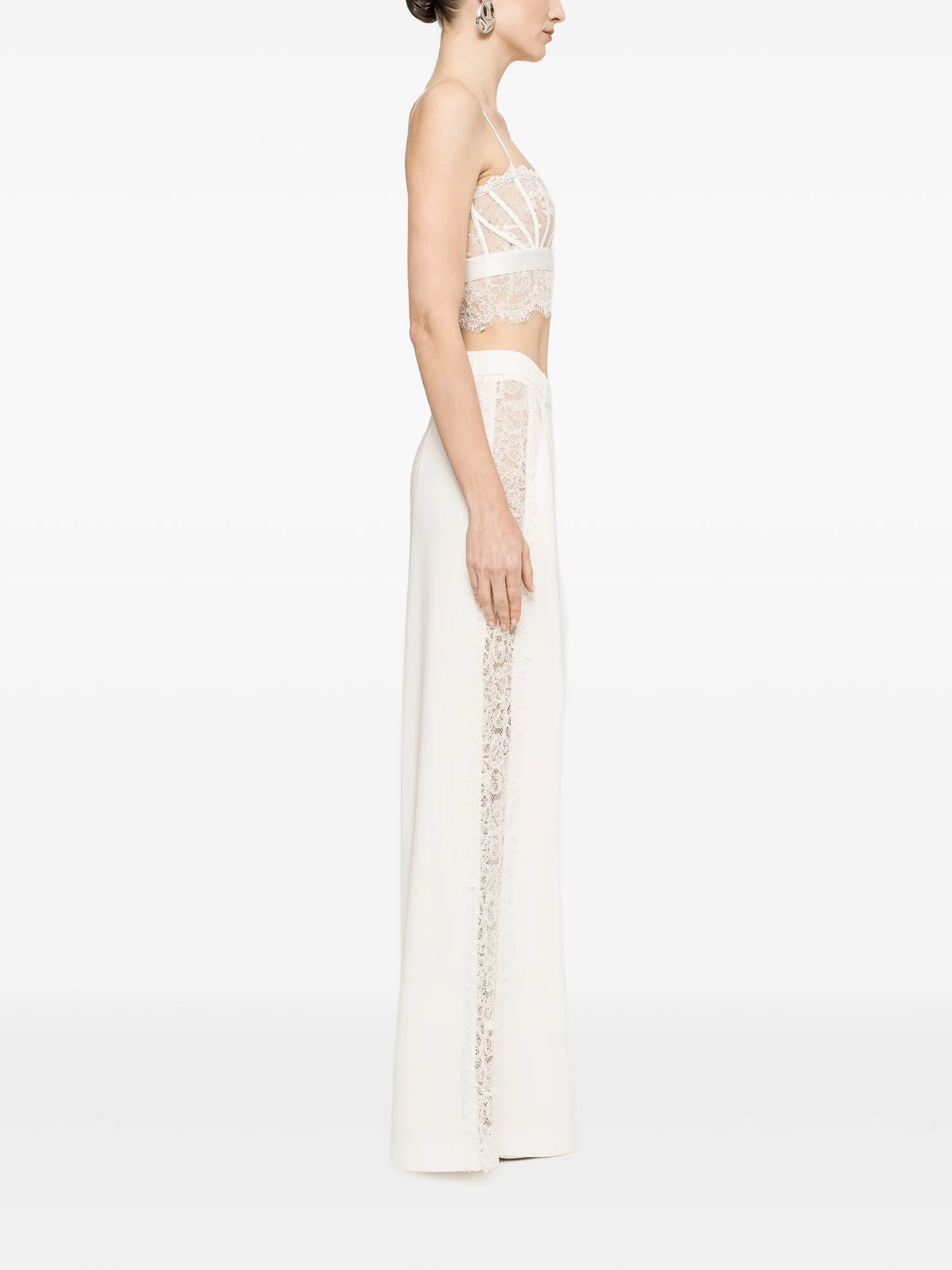 Брюки Nissa Lace insert trousers, размер 36, бежевый/белый — фото 1