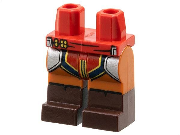 Деталь Lego 970c68pb06 Hips and Dark Orange Legs with Molded Dark Brown Lower Legs / Boots and Printed Silver Armor, Red and Dark Blue Loincloth with Gold Trim Pattern