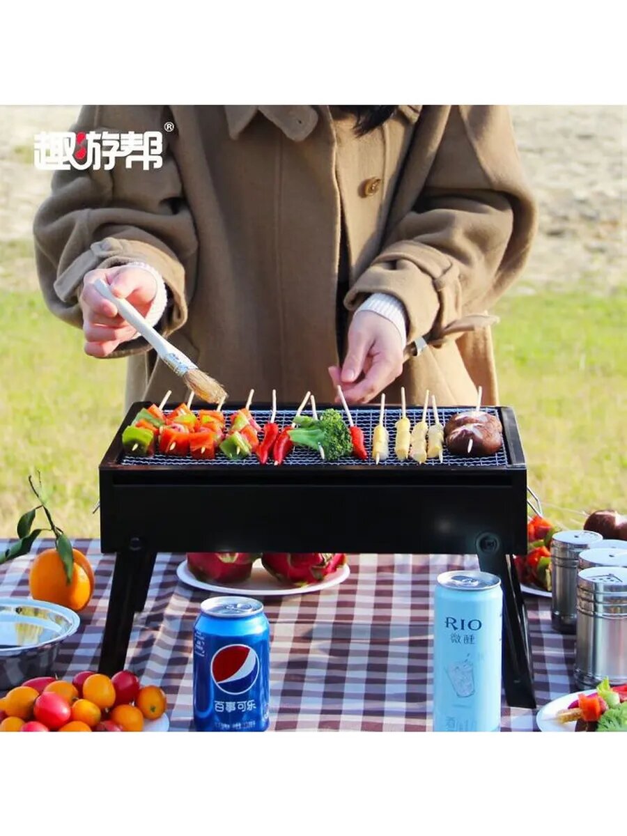 Портативный складной угольный гриль Y03, черный, сталь