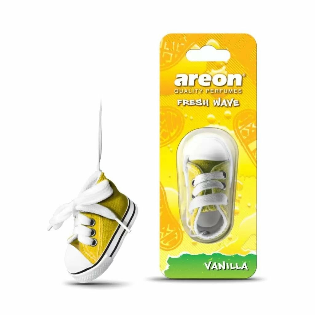 Ароматизатор в машину подвесной Areon Fresh Wave Ваниль, бочонок желтый, 704-KED-903. Качественный парфюм для авто