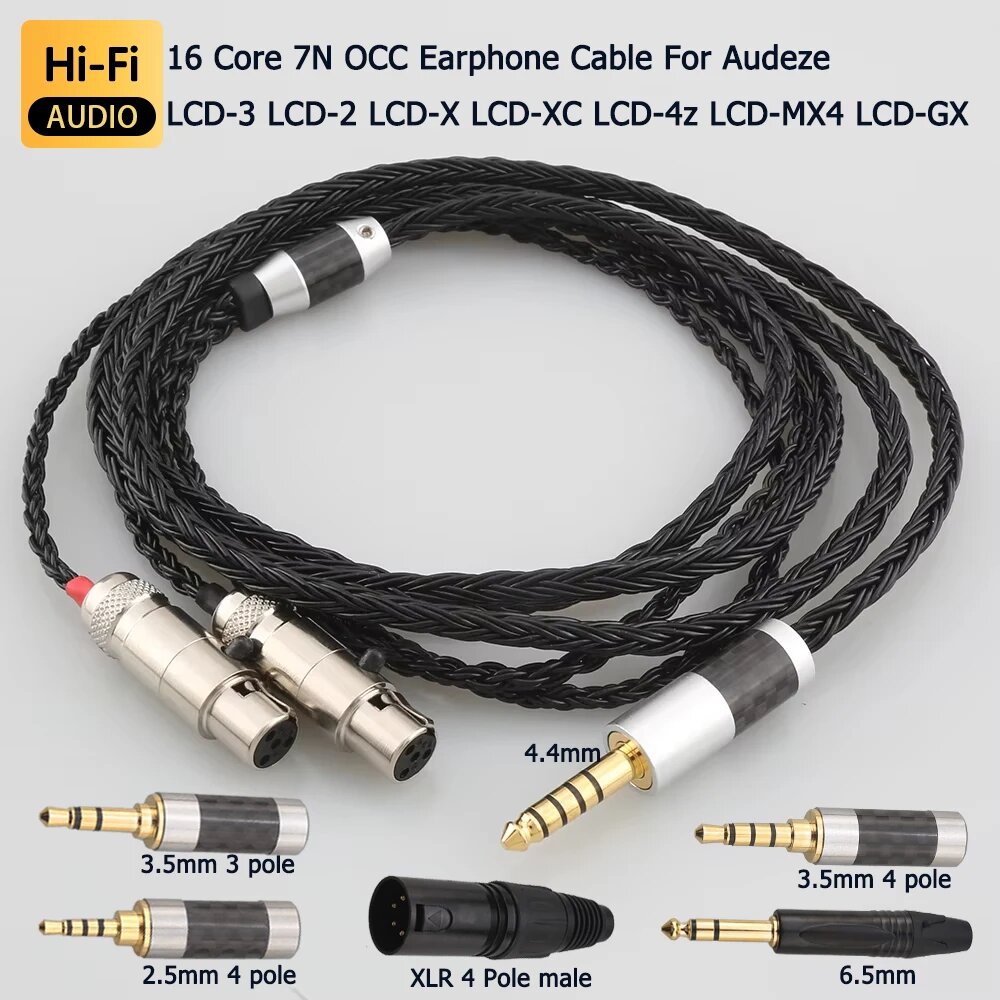 7N OCC черный плетеный кабель для наушников Audeze XLR 4 Pole Male, 1.25m
