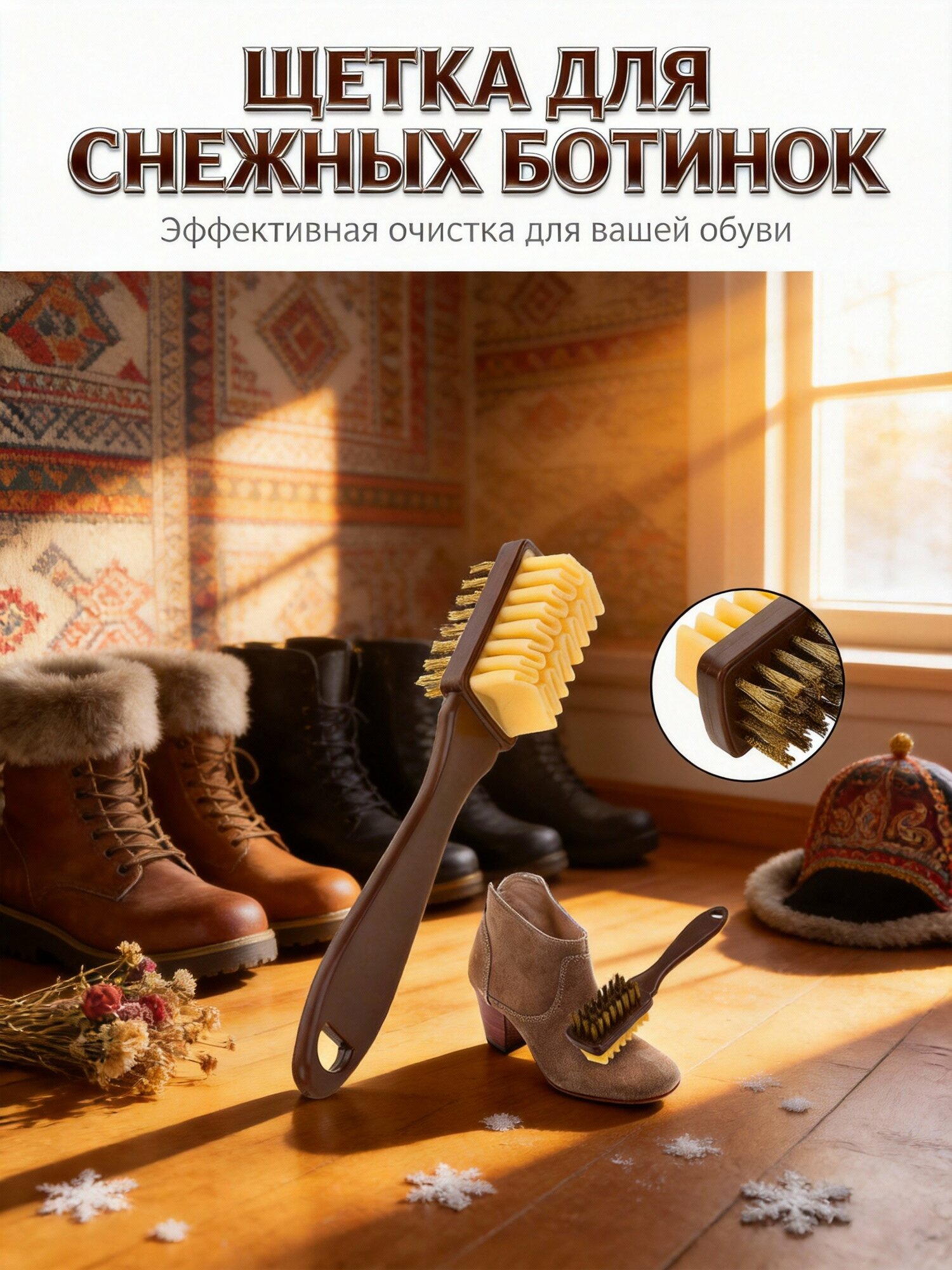 Щетка для снежных ботинок, бережная чистка нубука и замши со стальной щетиной и пластиково-резиновыми элементами для восстановления ворса