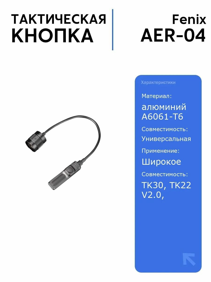 Выносная тактическая кнопка Fenix AER-04 для фонарей TK30, TK22 V2.0, HT18, дистанционное управление, влагозащита IP68
