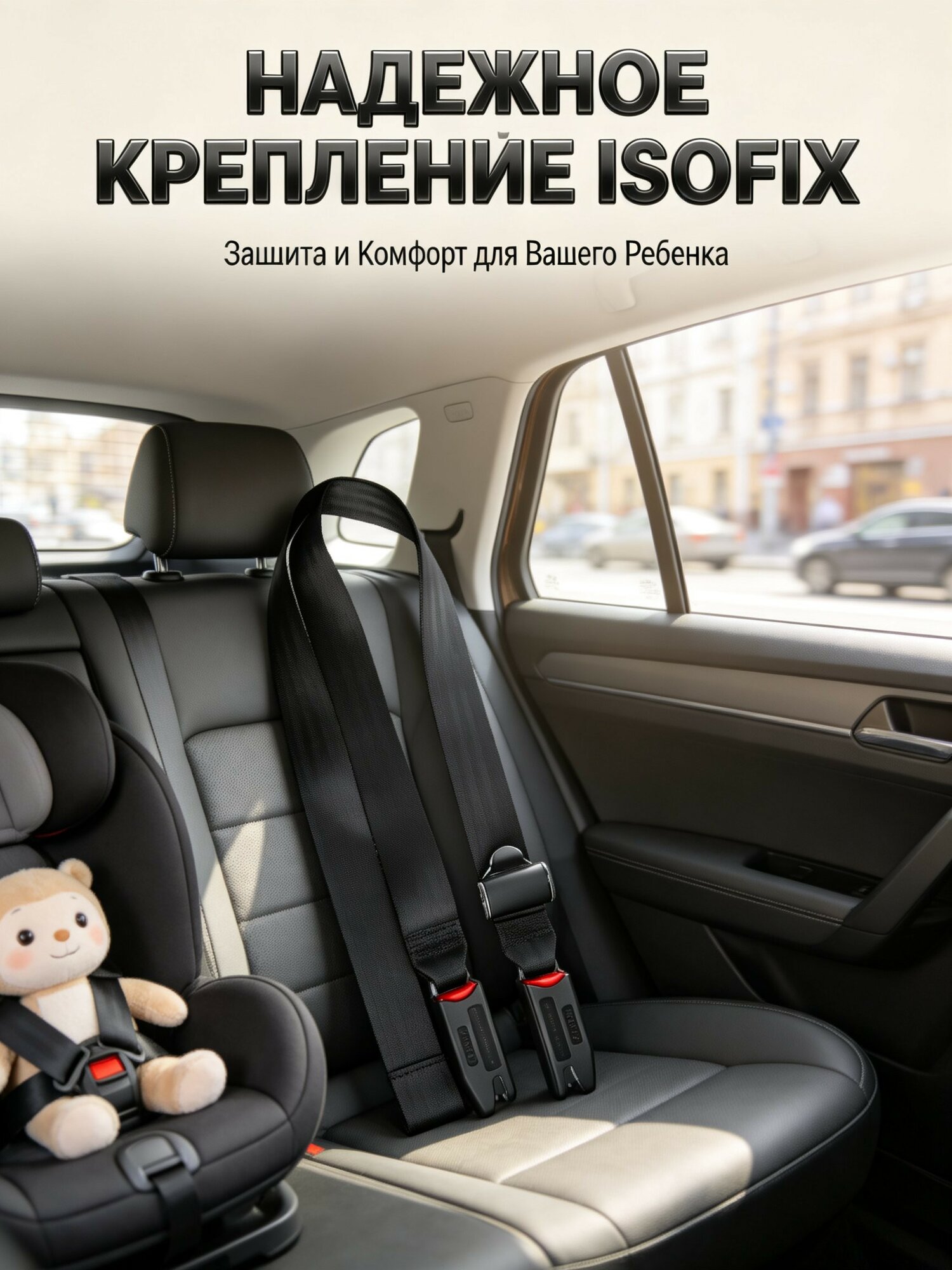 ISOFIX интерфейс для детского автокресла, фиксирующая лента 1,6 м для крепления ремня безопасности, повышает устойчивость и безопасность сиденья