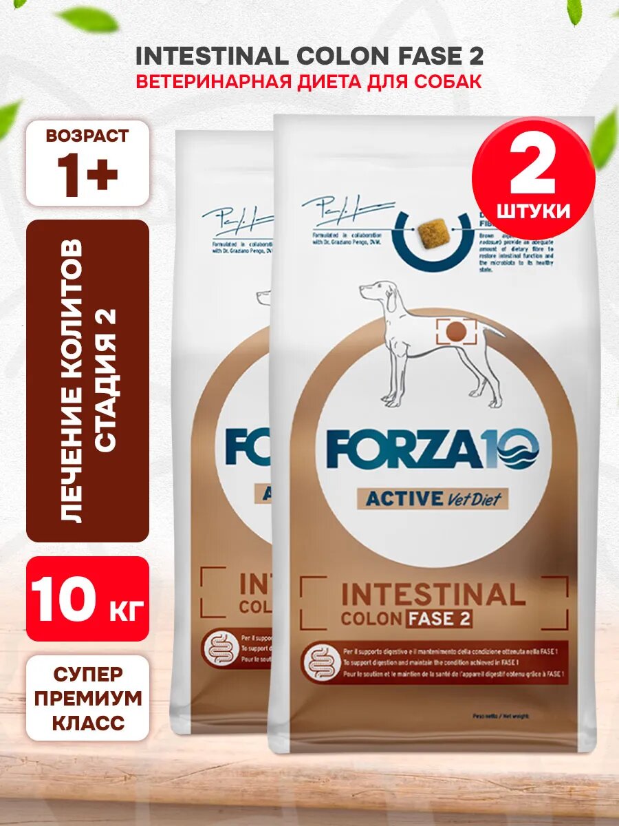 Корм сухой Forza10 Dog Active Vet Diet Intestinal Colon Fase 2 для собак, для колитов и при заболеваниях ЖКТ, 10 кг 2 шт