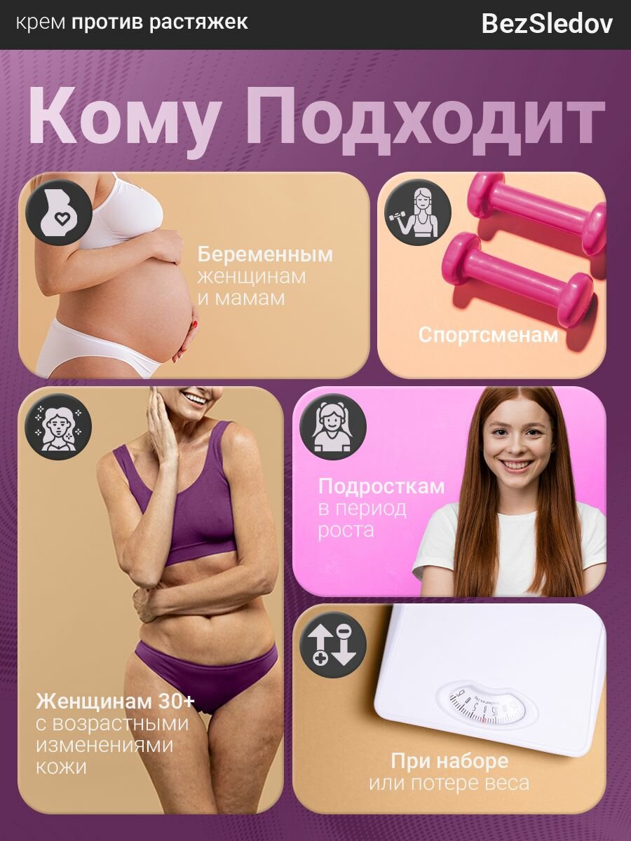 Крем от растяжек BEZSLEDOV / Крем от целлюлита, крем от растяжек для беременных / 150 мл