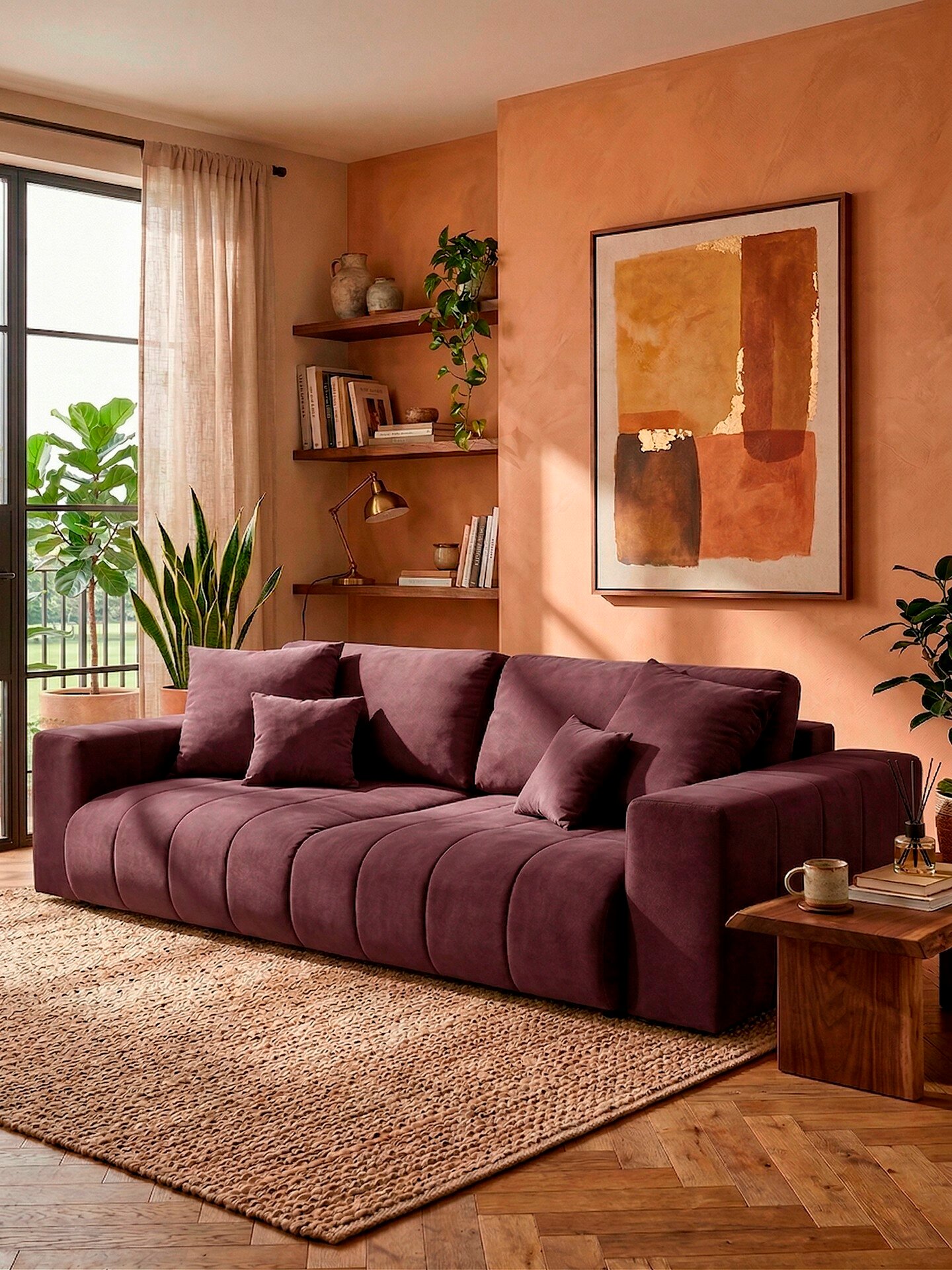 Диван Чедер Лайт Velutto 15 NOW 247x94x80 см, бордовый Велютто, еврокнижка Фиеста