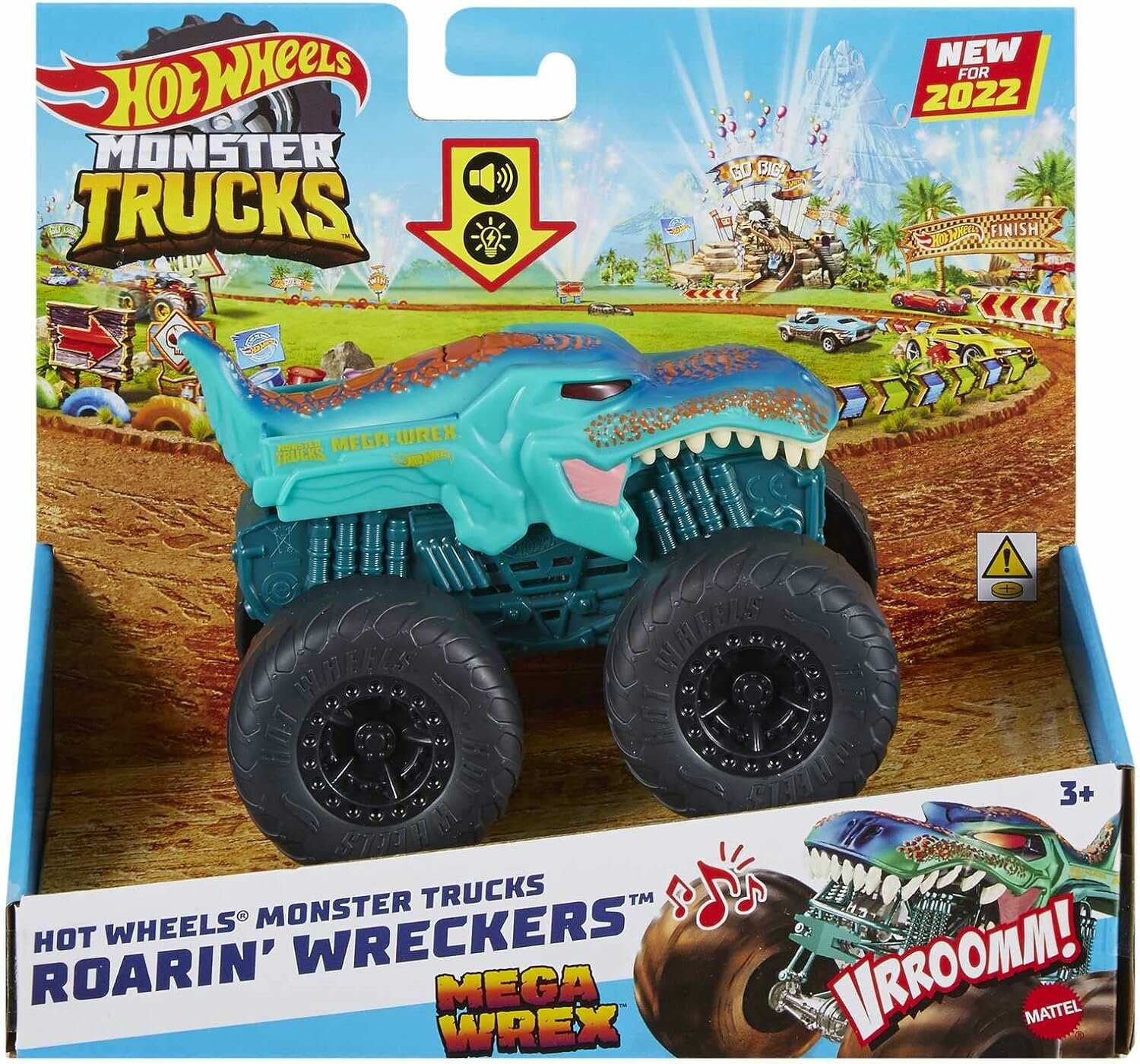 Машинка Hot Wheels Monster Trucks Ревущие вредители Мега Рекс со звуком и светом, HDX64